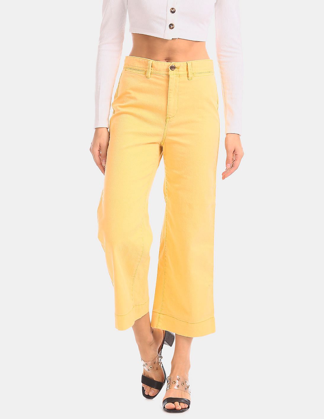 Buy GAP Women Yellow High Rise Wide Leg Crop Chinos NNNOW