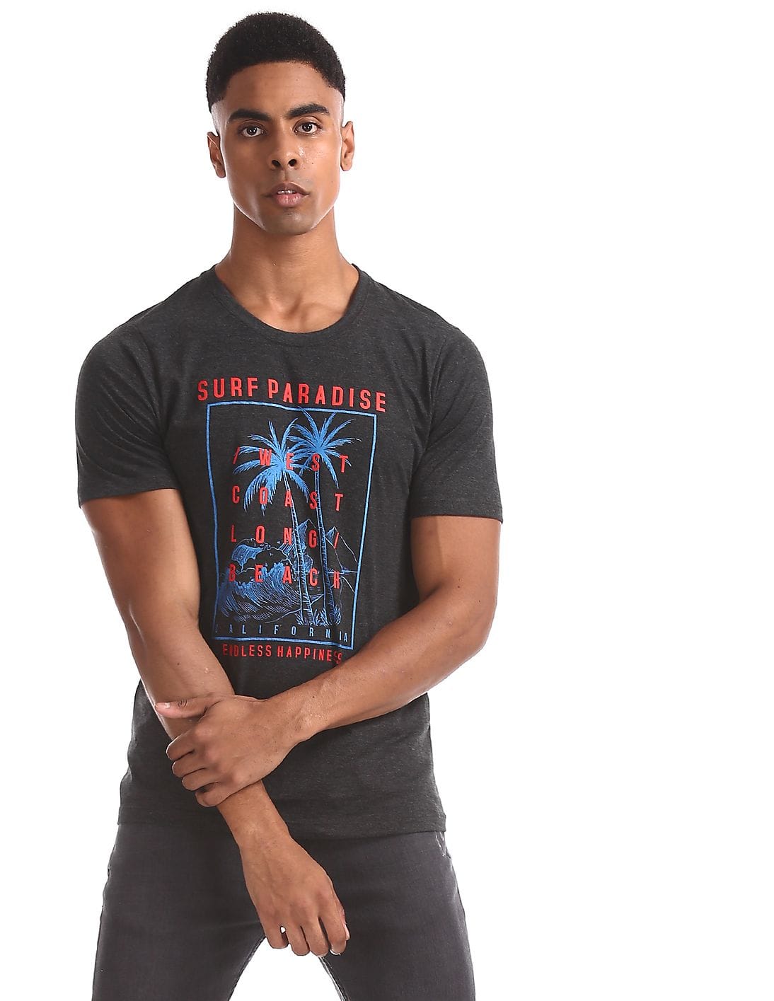 Buy Men Grey Front Print Crew Neck T-Shirt online at NNNOW.com