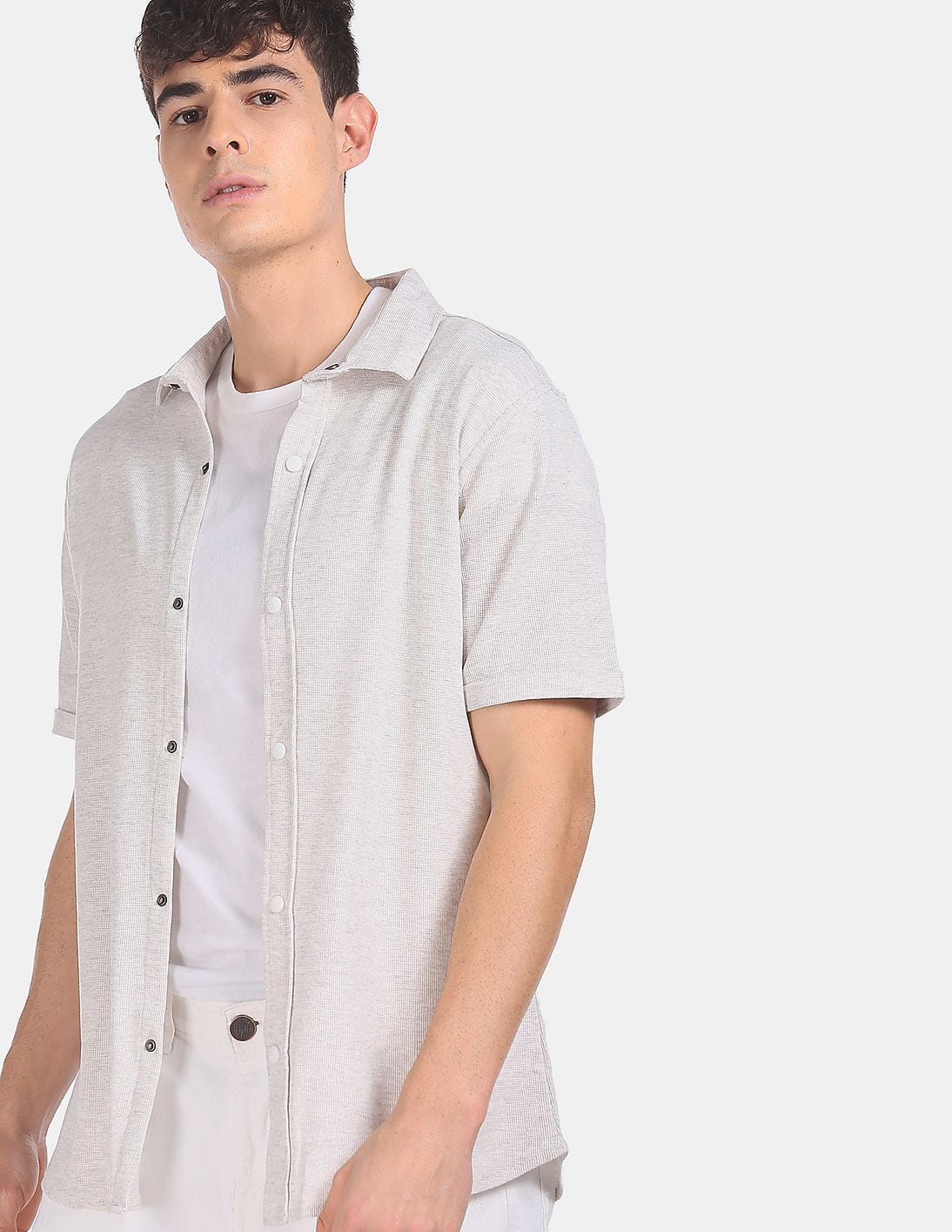 Buy Colt Men Light Grey Short Sleeve Heathered Knit Casual Shirt ...