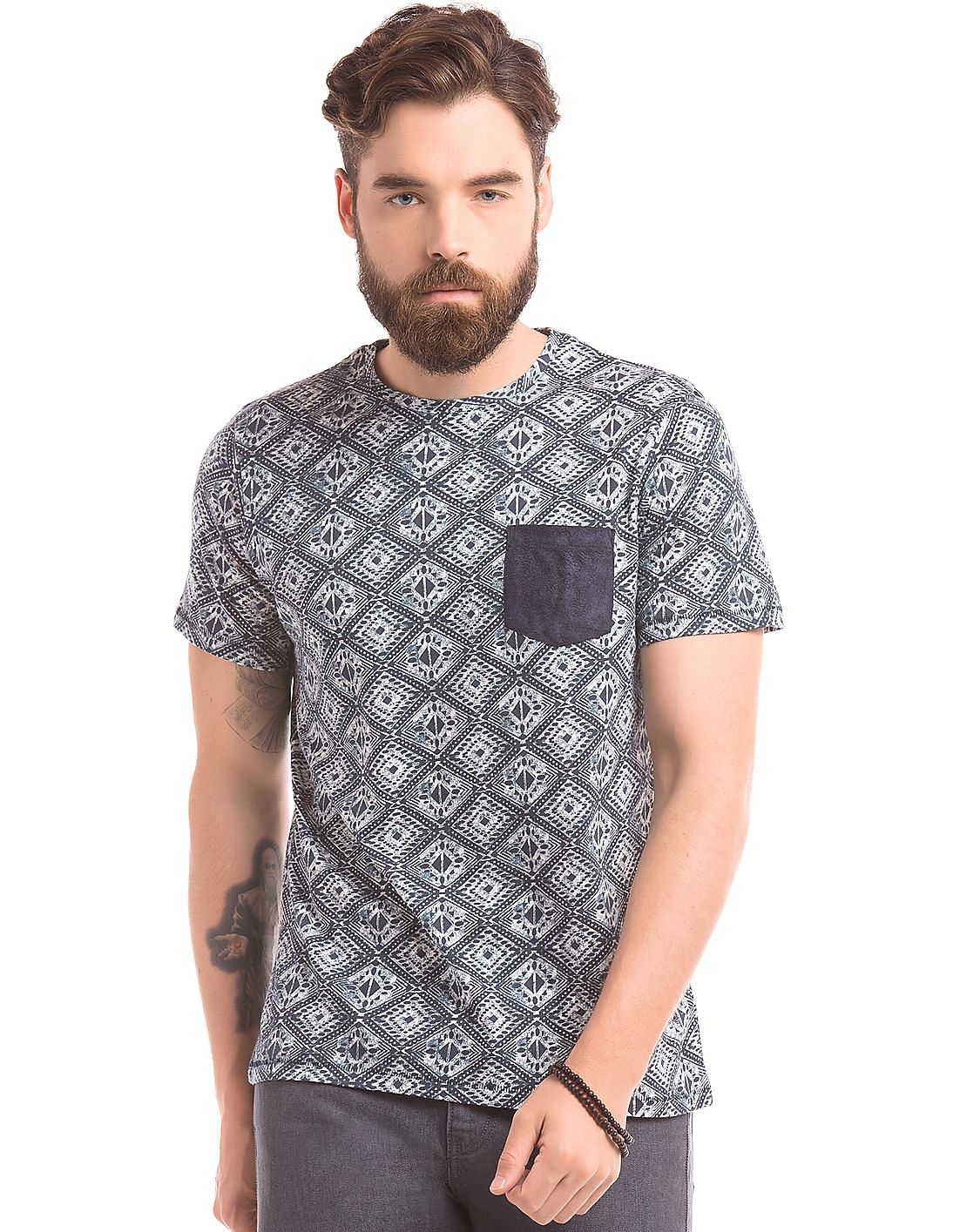 Buy True Blue Men Tribal Print Crew Neck T-Shirt - NNNOW.com